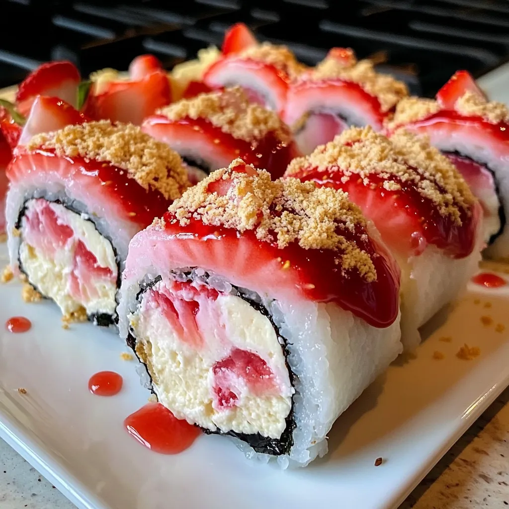 Strawberry Shortcake Cheesecake Dessert Sushi Rolls with Sweet Rice and ...